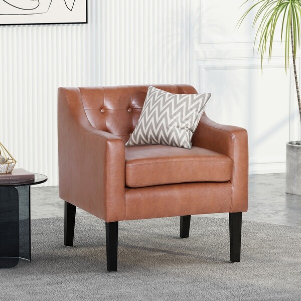 Modern Faux Leather Club Chair with Wood Legs Dark Brown