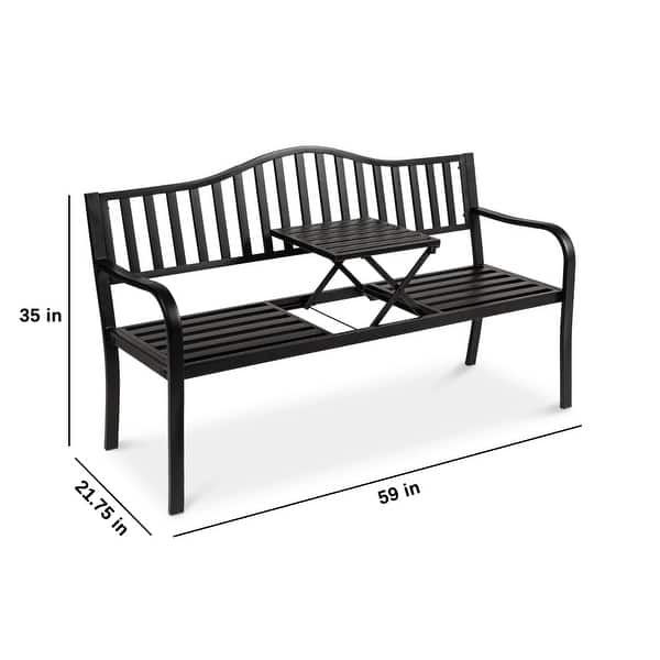 Steel Bench for Outdoor Patio and Garden w/ Pullout Middle Table - Bed ...