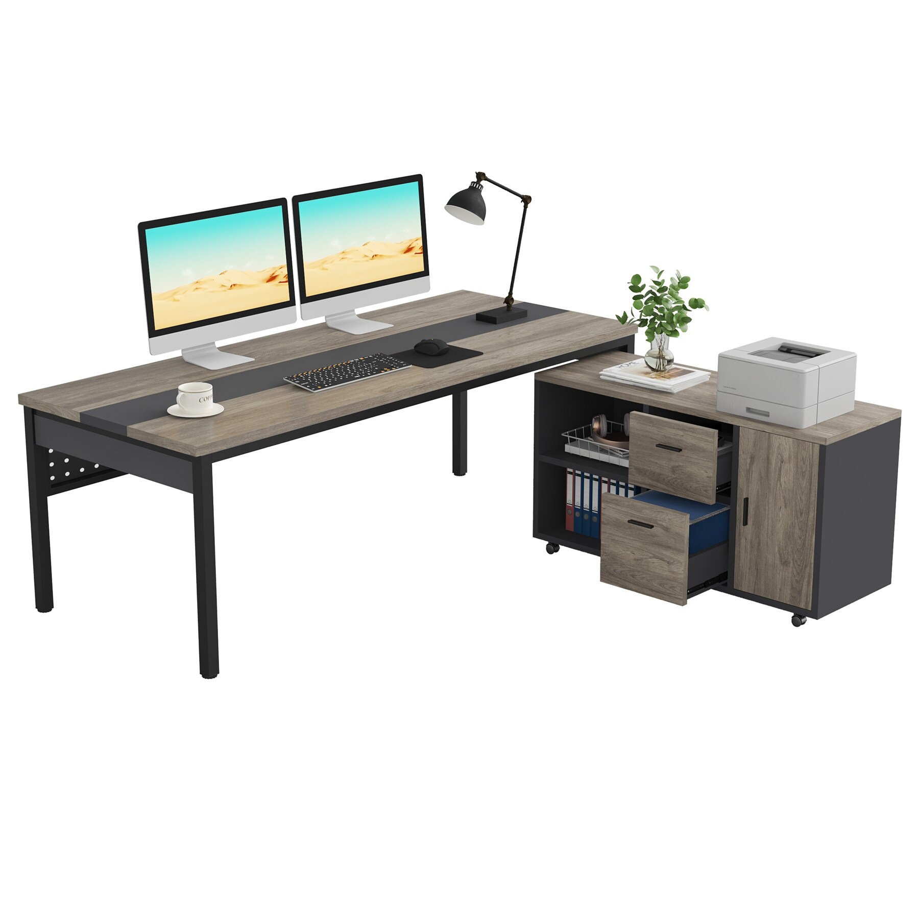 70.8 Inch L shaped Computer Desk with Reversible File Drawer Cabinet Executive Office Desk On Sale Bed Bath Beyond 37604136