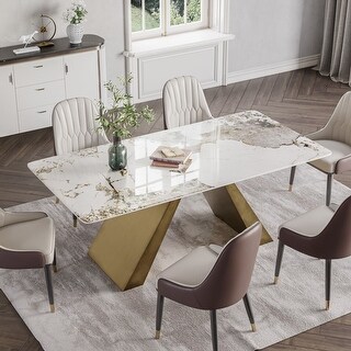 Modern Rectangular Sinteres Stone White Dining Table, Curved Corners ...