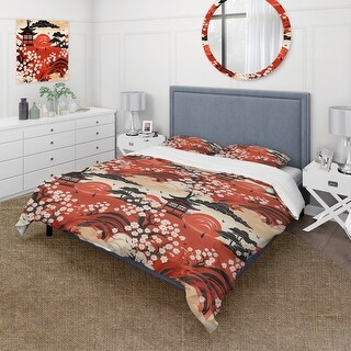 Designart "Red Torii Gate Japanese Pattern" Abstract Bedding Cover Set ...