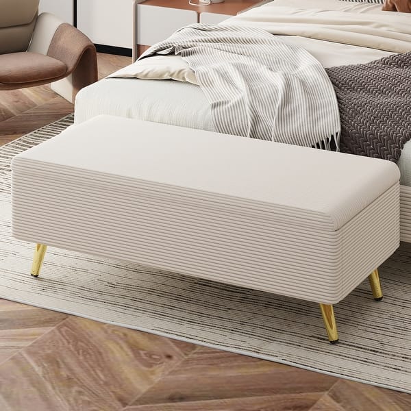 Modern Corduroy Upholstered Ottoman with Metal Legs, Storage Bench for ...