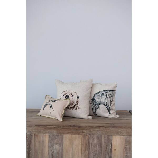 Cotton Chambray Printed Lumbar Pillow with Patterned Back - Bed Bath ...