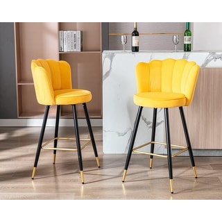 Yellow Bar Stools Set of 2 30 Inch Velvet Kitchen Bar Stool with Petal ...