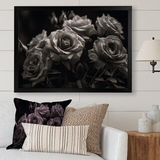 Designart "Grey Romantic Roses I" Floral Rose Framed Canvas Prints ...