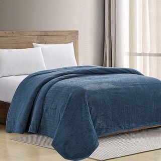 King Braided Bed Blanket Soft Superior Chevron Microplush Oxford Blue ...
