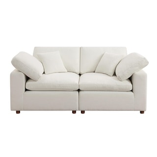 White Modern Loveseat Upholstered Sofa, Linen Fabric Couch Tufted ...