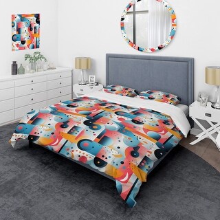 Designart "Pink And Blue Popart Trendy Patterns " Blue Modern Bed Cover ...