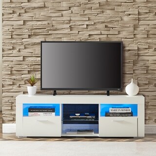 High Glossy TV Stand with Large Capacity Storage Rack Locker, White ...