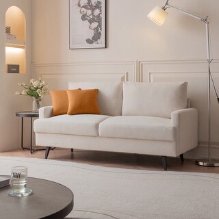 Fabric Reclining Loveseat Sofa w/ High Resilience Sponge Couch, Beige ...