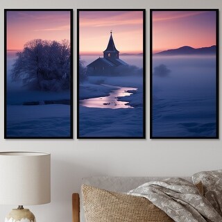 Little Church In Misty Snow Landscape Sunset I - Landscape Church Lake ...