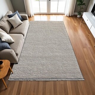 Braided Hand Knotted Medium Pile Ivory Loop Pile Weave Wool Area Rug ...