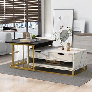 Modern Marble Nesting Golden Coffee Table Set of 2 - Bed Bath & Beyond - 38340649