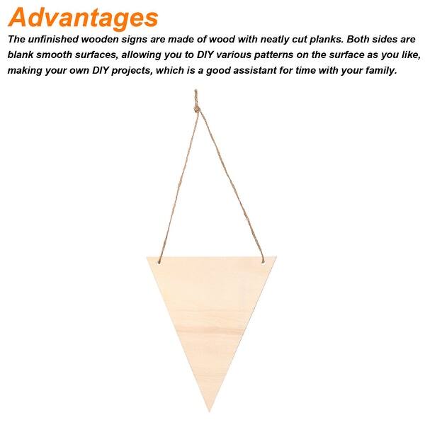 Hanging Wood Sign w Rope, Triangle Shape Wooden Label 4.7"x4" , 20pcs ...
