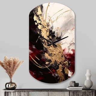 Designart - Gold and Red Fluid Fusion I - Abstract Large Wall Clock in ...