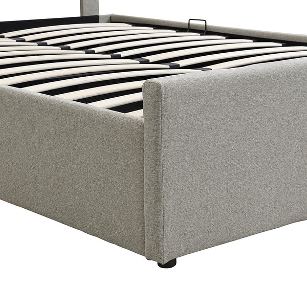 Linen Upholstered Sleigh Bed Slat Support Platform Bed Frame with Side ...