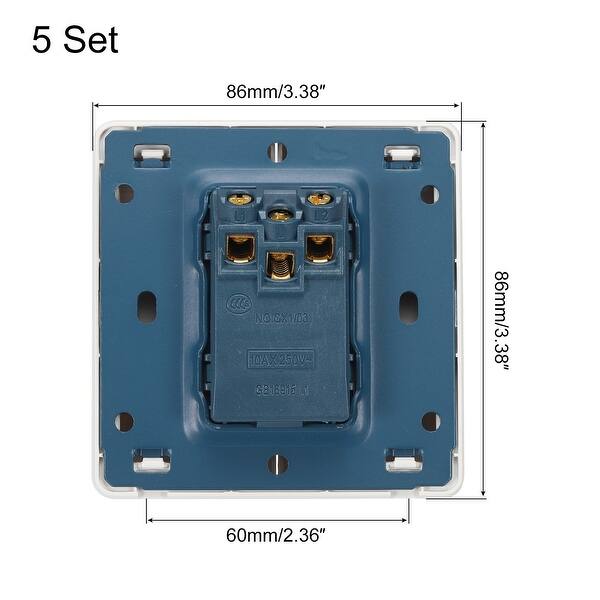 Light Switch Wall Push Button 2 Gang 1 Way White 250V 10A 86mmx86mm ...