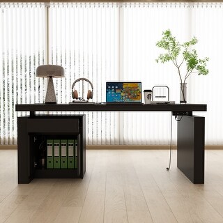 Black Modern Electric Standing Desk: Sleek Design with Built-in Storage ...
