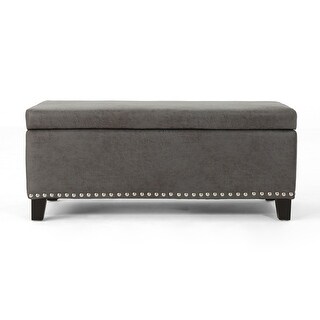 Contemporary Slate Grey Storage Footstool with Nail Inlay for Living ...
