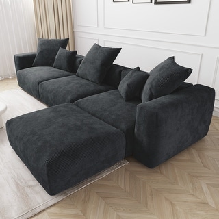 102" Oversized Corduroy Modular Sofa Reversible Couch with Ottoman ...