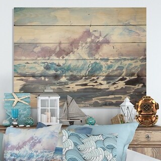 Designart 'Wave And Sea Gulls XII' Nautical & Coastal Wood Wall Art ...