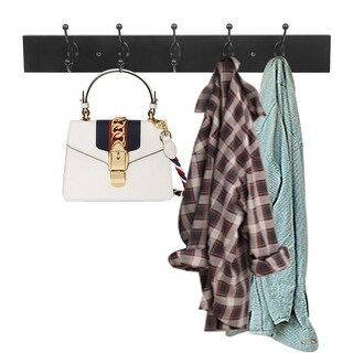 Wall-Mounted Farmhouse Coat Rack, 5 Standard Hooks,Black - Bed Bath ...