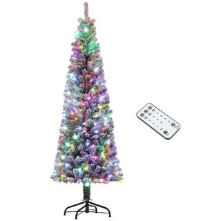 6ft Slim Pre-Lit Christmas Tree with 170 Dual Color LED Lights and Snow ...
