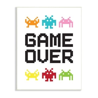 Stupell Game Over Phrase Retro Pixel Monster Sprites Wood Wall Art ...