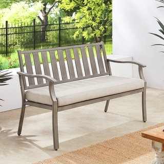 Outdoor Dining Bench Patio Loveseat Bench with Beige Cushion - Bed Bath ...