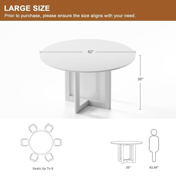 Solid Wood 52'' Round Dining Table for 6 People Nordic style - 52*30 ...