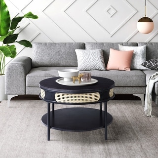 Fidalgo Black Round Coffee Table with Bottom Shelf - Bed Bath & Beyond - 37981758