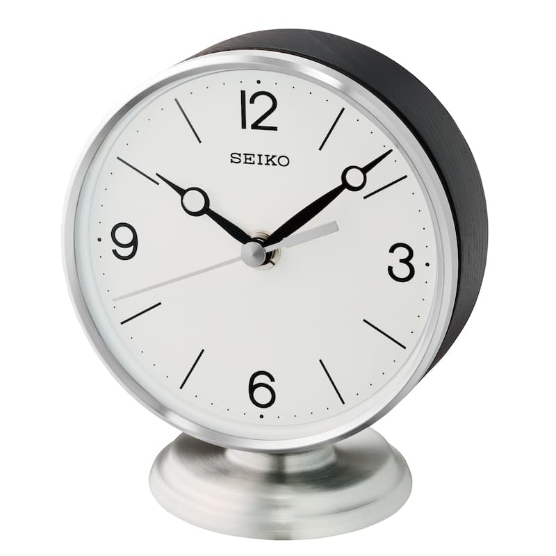 Desk & Table Clock, SILVER/BLACK, ALUMINUM /WOODEN CASE - Overstock ...