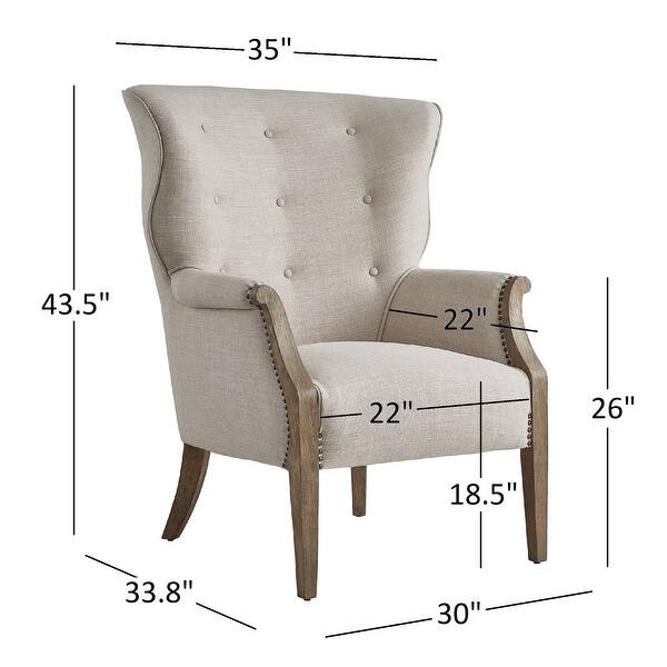 Constantine Exposed Wood Tufted Beige Linen Wingback Accent Chair by ...