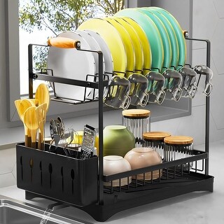 Two-tier large kitchen countertop drainer with draining board and ...
