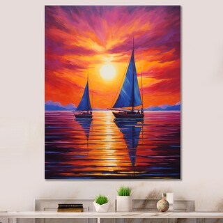 Designart "Sailboat Sunset Sails" Boat Sailing Canvas Prints - Bed Bath ...