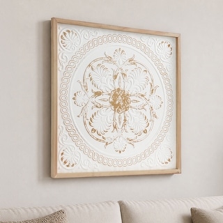Embossed White Gold Medallion Wall Art, 3D Metal Framed Square Boho ...