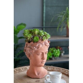 Indoor Outdoor Head Bust Planter Greek Garden Decor Flower Pot, Brown ...