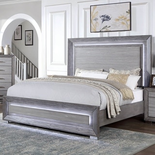 Shel Transitional Grey Wood Panel Bed with LED by Furniture of America ...