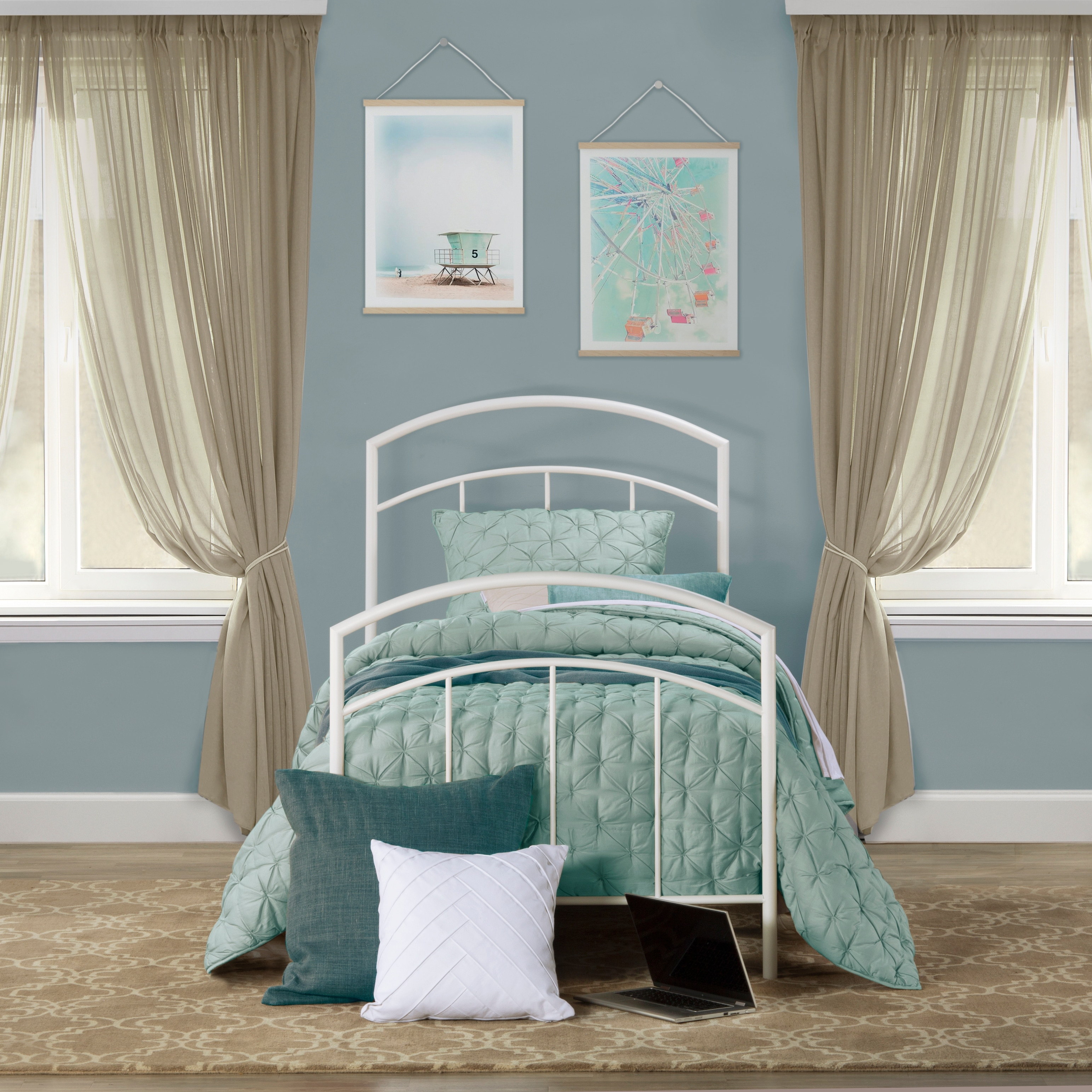 Julien Metal Bed without Frame, Textured White - Bed Bath & Beyond ...