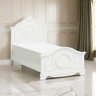 Lilya Traditional Twin Size Bed, Bead Molding and Shell Motif, Crisp ...