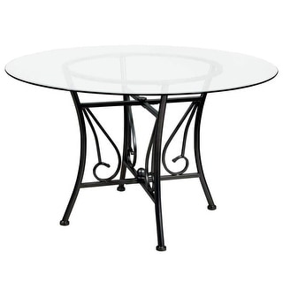 48-inch Round Glass Dining Table with Black Metal Frame - 48”L x 48”W x ...