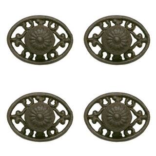 Oval Shaped Ornate Drawer or Cabinet Pulls Cast Iron Set of 4 - Brown ...