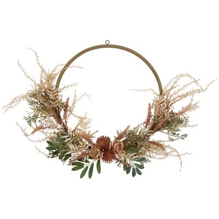 Fall Harvest Pale Roses with Foliage Artificial Wreath, 24-Inch, Unlit ...