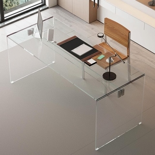 Modern Minimalist Tempered Glass Writing Desk,Transparent All Glass ...