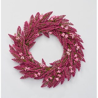 22" Heather Wreath w/ Pink Flowers on Natural Twig Base - 22 - Bed Bath ...