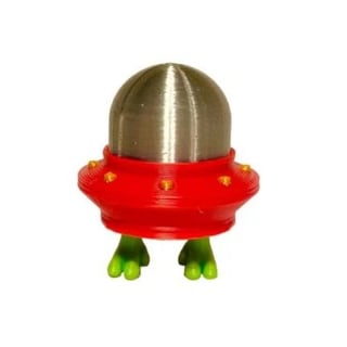 3D Printed Mini Alien Wearing A Helmet In A Red Space Ship Figurine ...