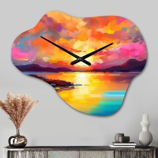 Sunset With Colorful Reflections II - Coastal Sunset Large Wall Clock ...
