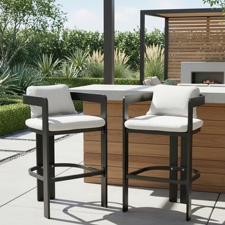 Pula Outdoor Patio Aluminum Counter Stool, Bar Chair, Black Frame with ...