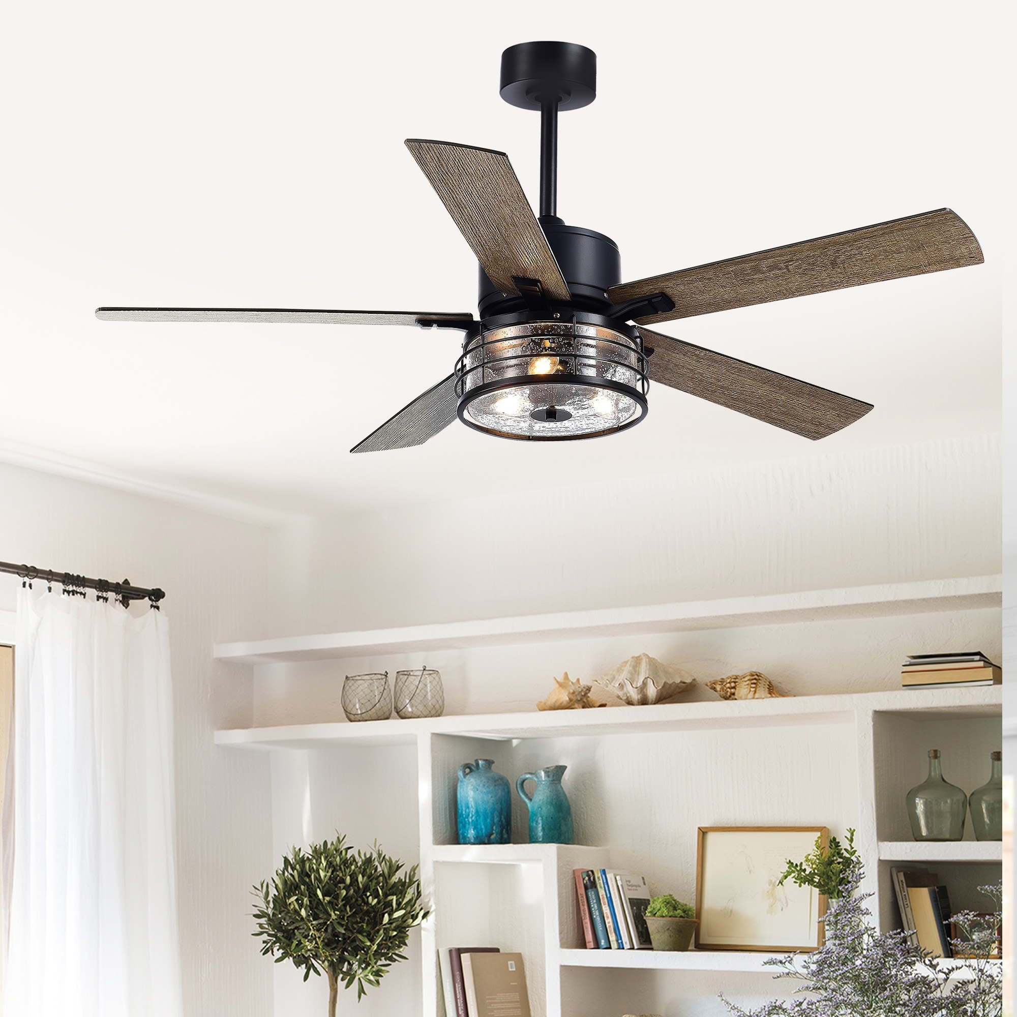 52-inch Black Industrial Ceiling Fan with Light and Remote - Bed Bath ...