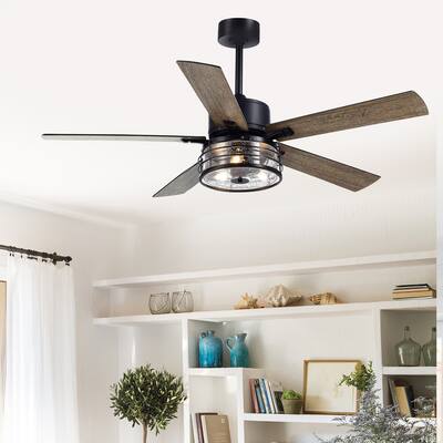 52-inch Black Industrial Ceiling Fan with Light and Remote - Bed Bath ...